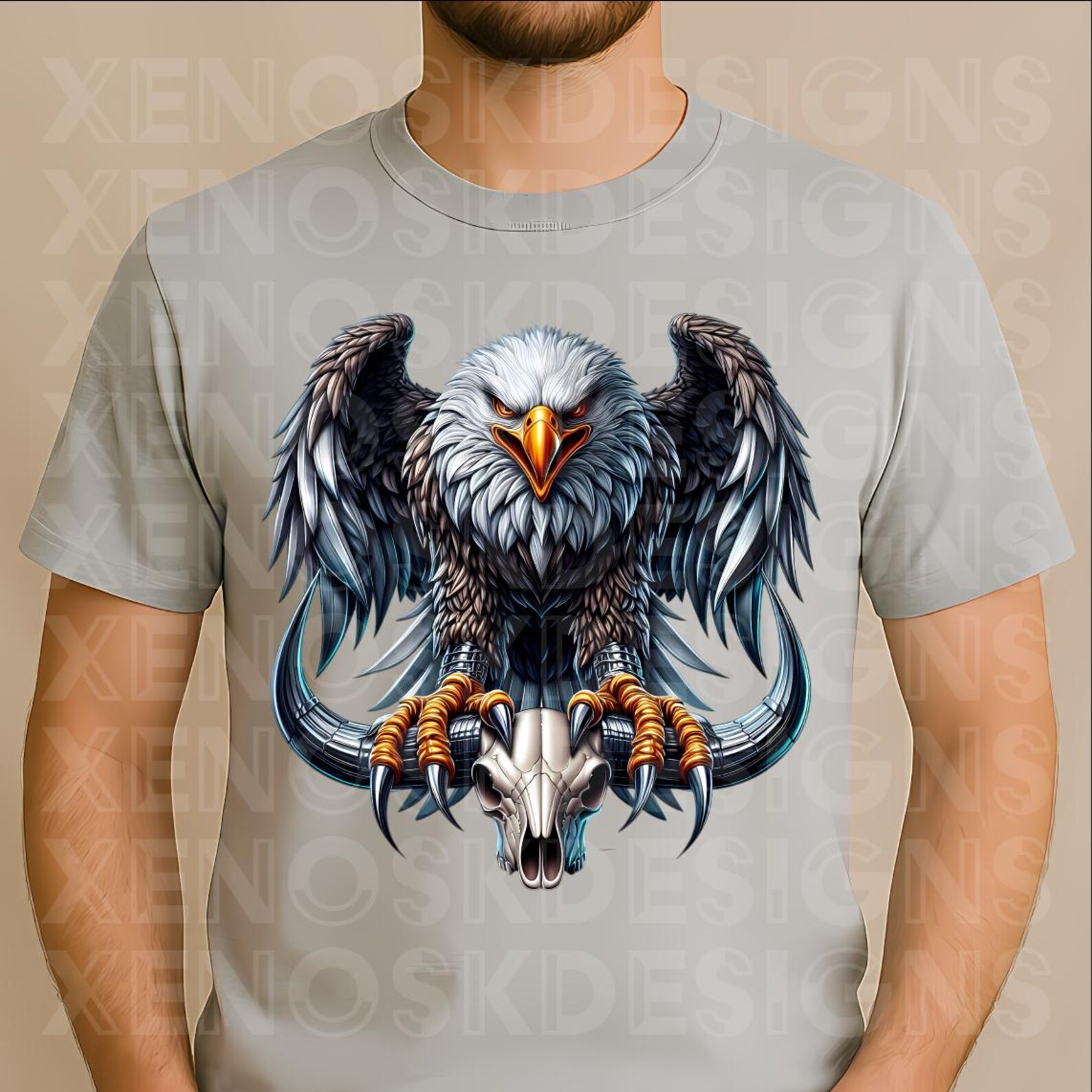 Bald Eagle Clutches Bull Skull PNG - Majestic Eagle Vector Art - Biker ...