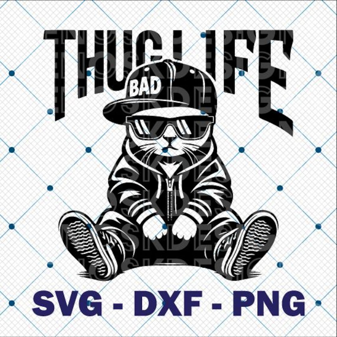 Thug Life Cat SVG Design, Gangster Pet SVG File, Funny Cat Cut File ...