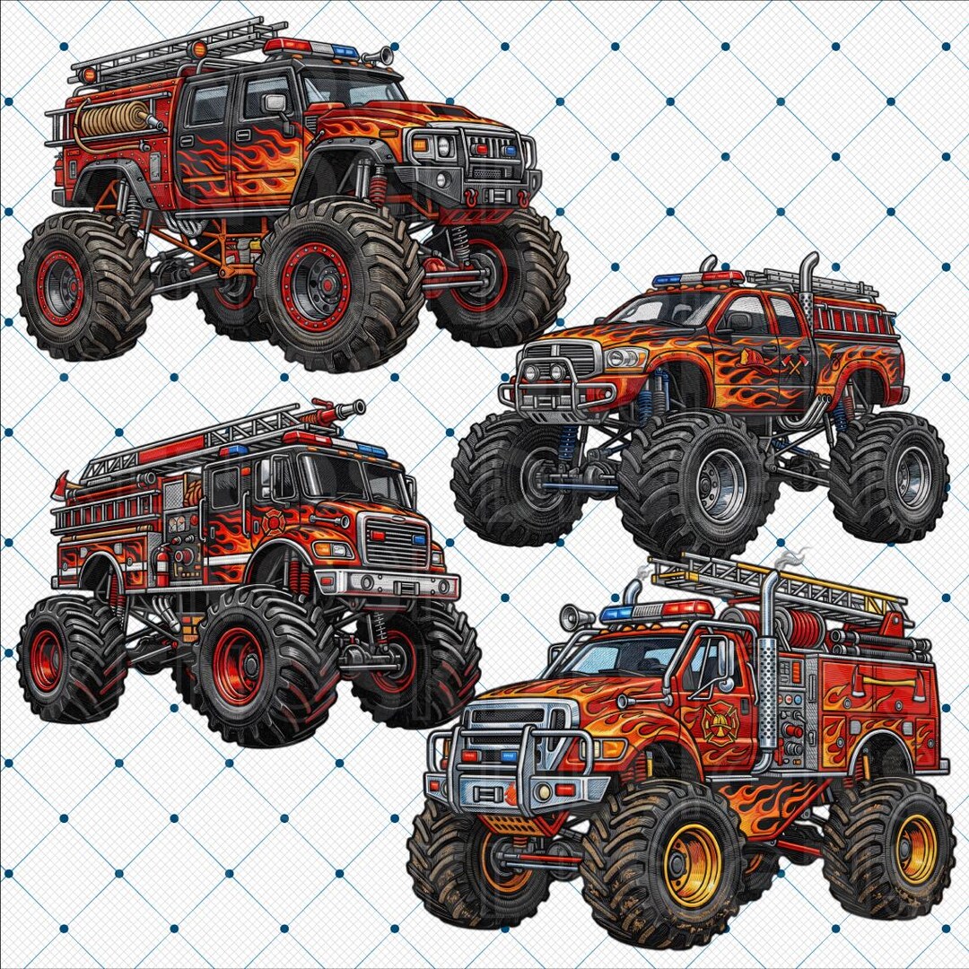 Firefighter Monster Truck Clipart PNG, Flames Graphics (digital ...