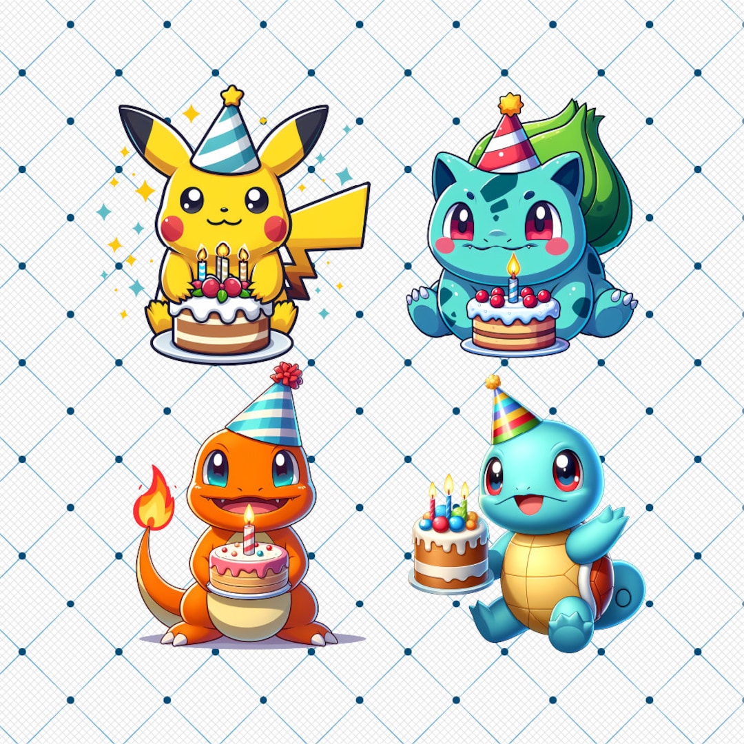 Pokemon Starter Birthday Party PNG, Pikachu Birthday Png, Pokemon ...