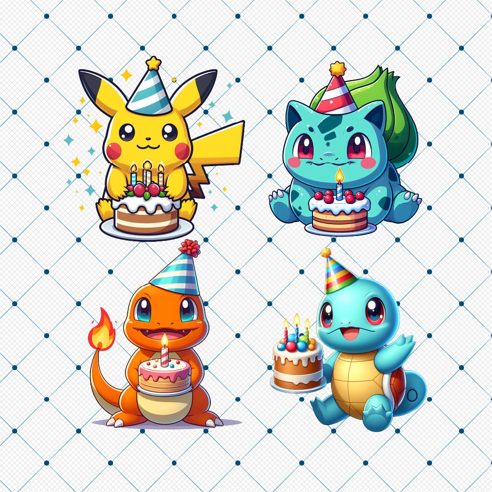 Pokemon Starter Birthday Party PNG, Pikachu Birthday Png, Pokemon ...