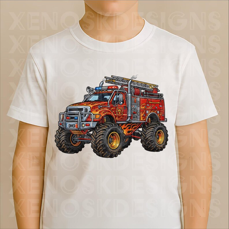 Firefighter Monster Truck Clipart PNG, Flames Graphics (digital ...