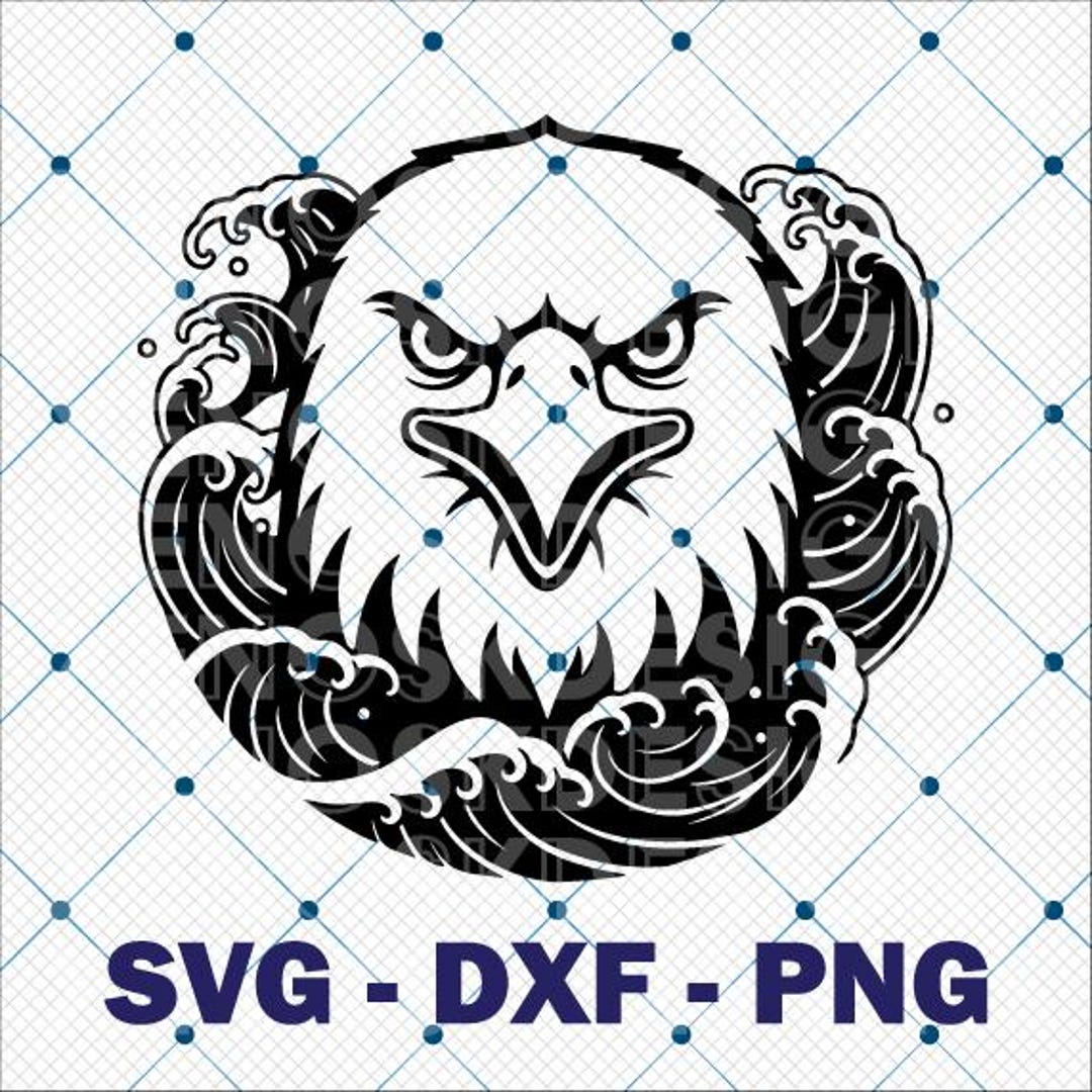 Japanese Wave Eagle Head SVG DXF PNG, Eagle Mascot Vector File for ...