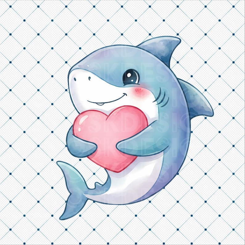 Shark With Heart PNG | Watercolor Clipart | Valentine's Day Sublimation ...