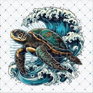 Turtle Clipart, Turtle PNG, the Great Wave off Kanagawa, Turtle Wave ...