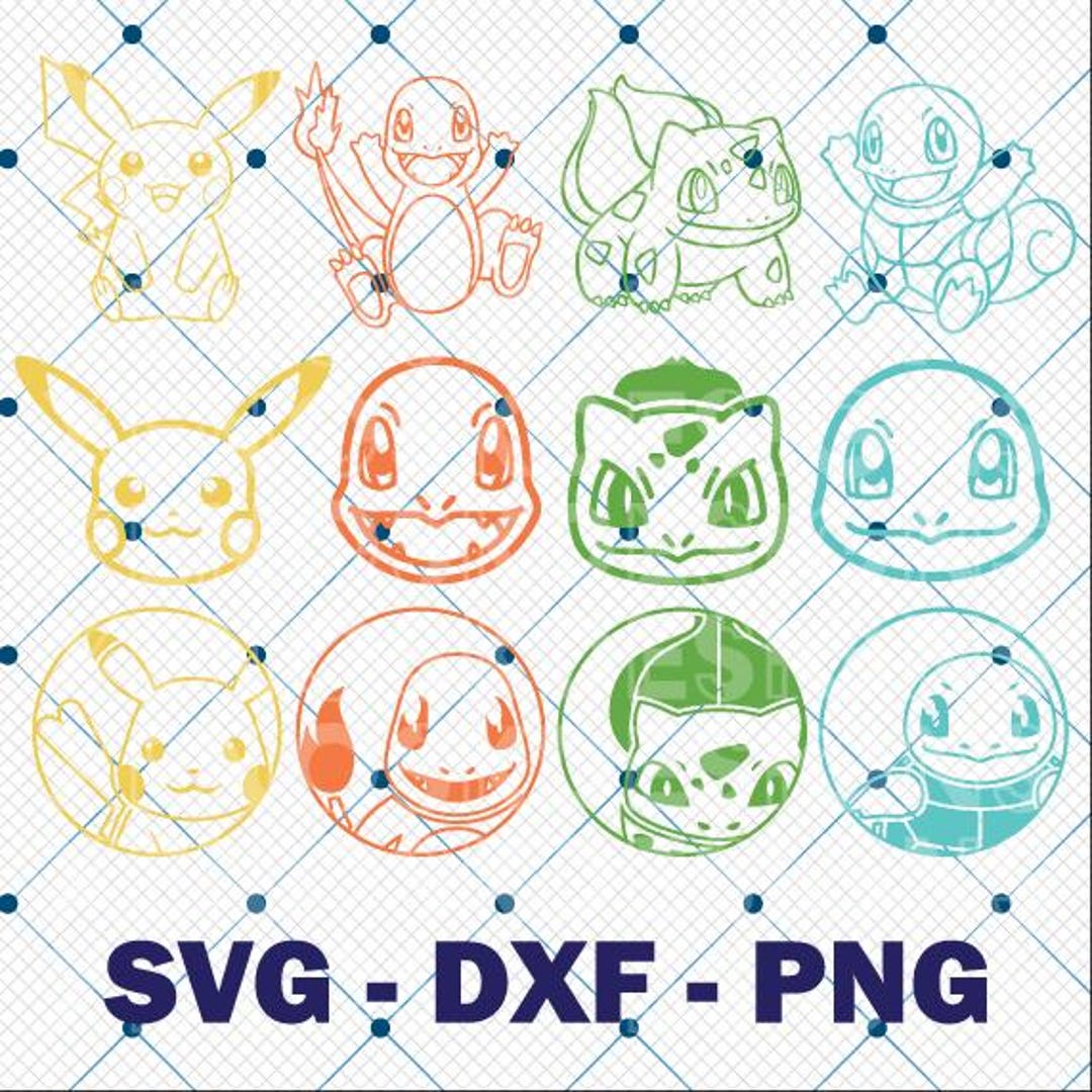 Pokemon Svg, Pokemon Outline Svg, Pokemon Starter Svg, Pokemon Bundle ...