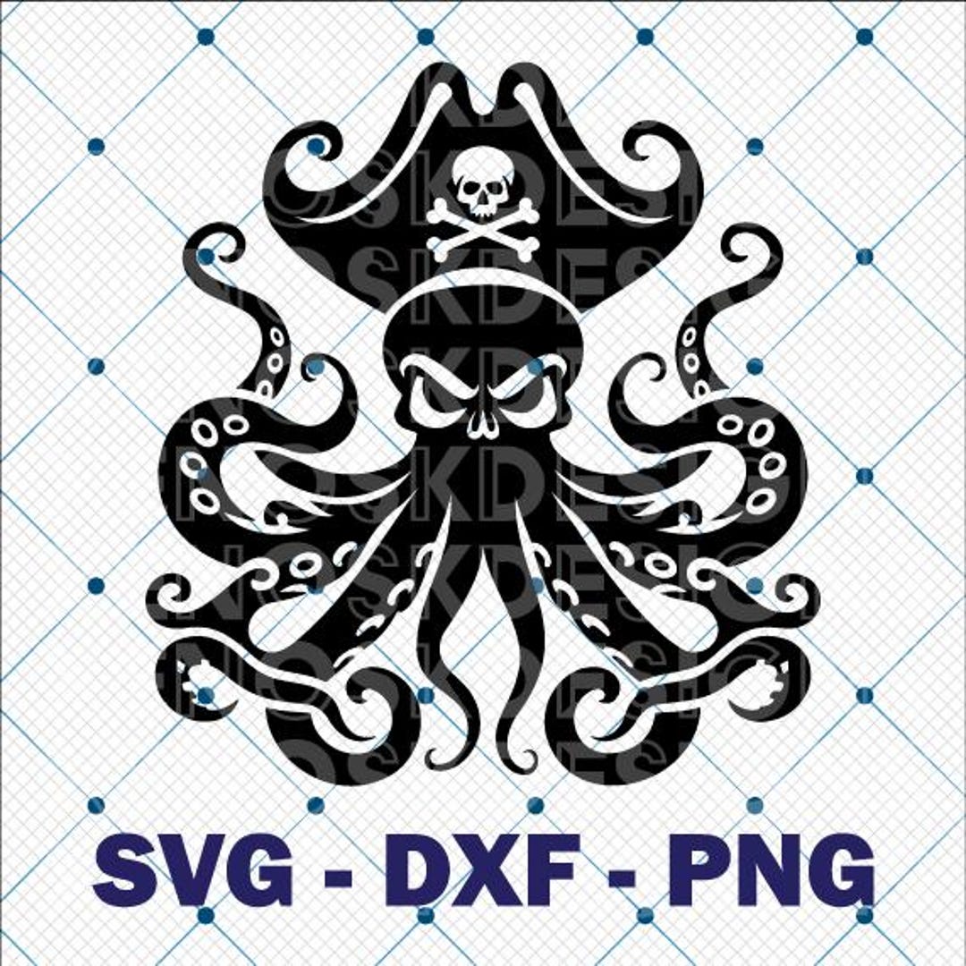 Octopus Pirate SVG File, Digital Download, Nautical Clipart, Silhouette ...