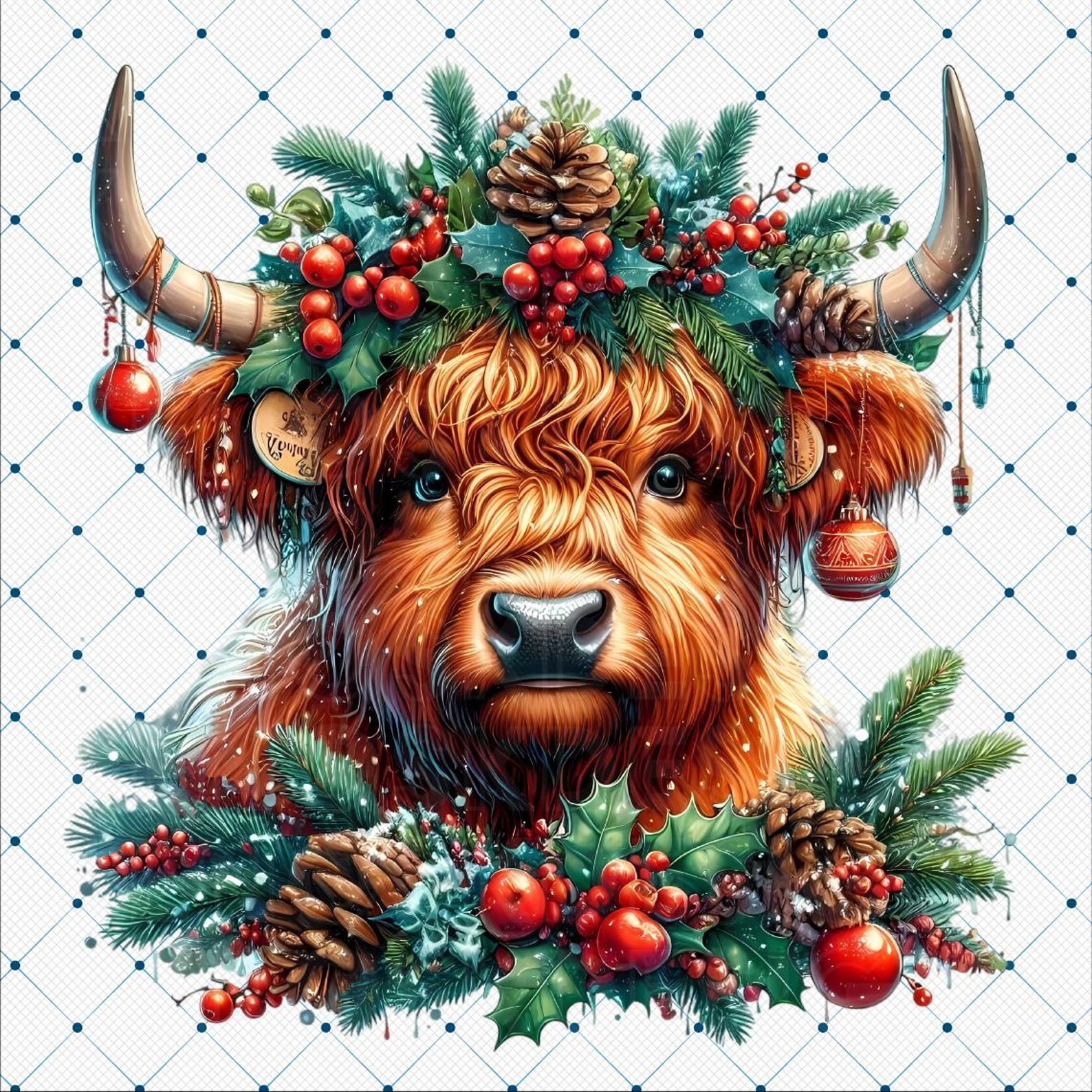 Watercolor Highland Cow Christmas PNG Clipart (digital Download) - Etsy