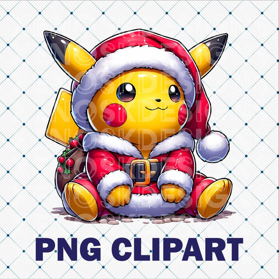 Pikachu Christmas Clipart Set, Holiday Pikachu Graphics, Pikachu Prints ...