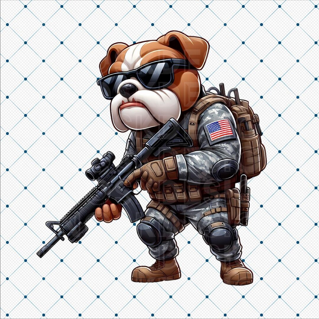 Bulldog Soldier Clipart PNG | Military Dog With USA Flag (digital ...