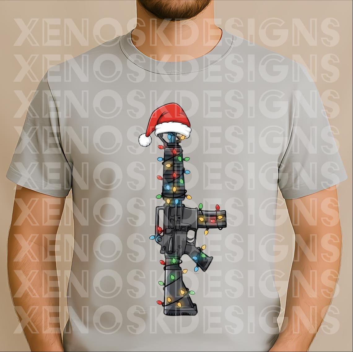 Tactical Christmas PNG - Assault Rifle With Santa Hat & Lights - Funny ...