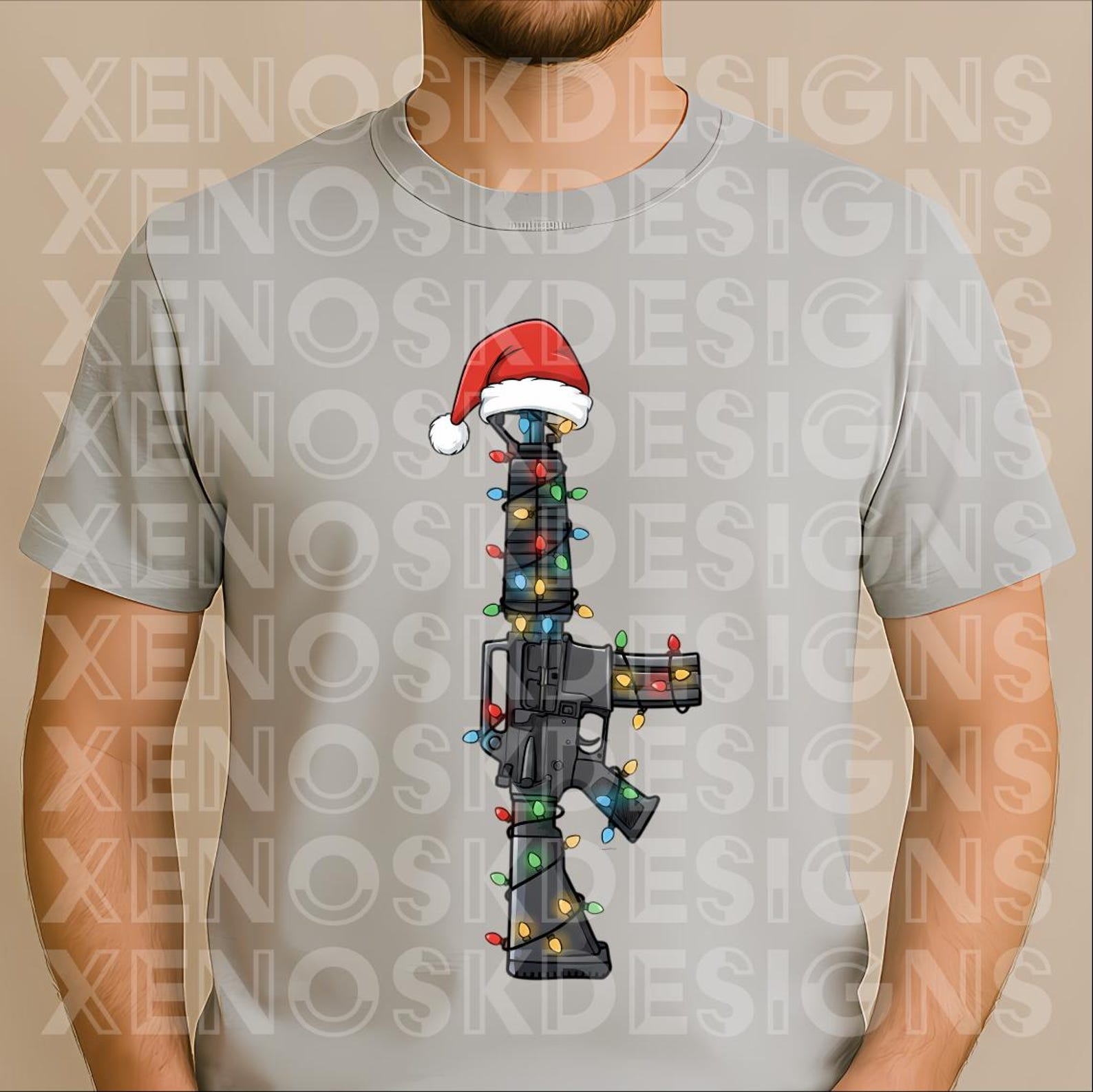 Tactical Christmas PNG - Assault Rifle With Santa Hat & Lights - Funny ...