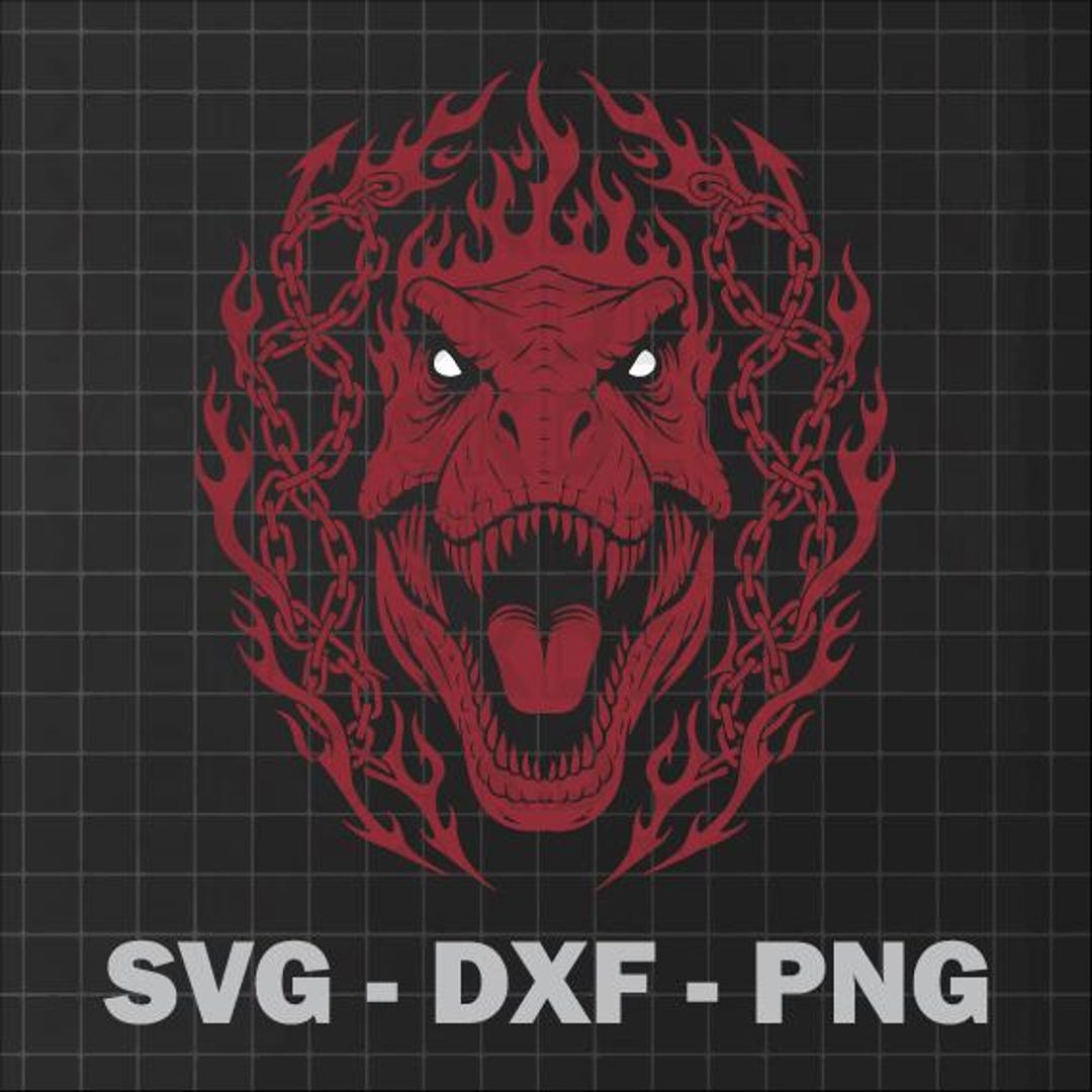 Flaming T-rex SVG DXF PNG | Roaring Tyrannosaurus Rex Clipart | Fierce ...