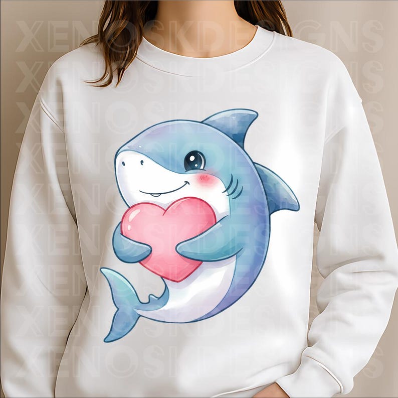 Shark With Heart PNG | Watercolor Clipart | Valentine's Day Sublimation ...
