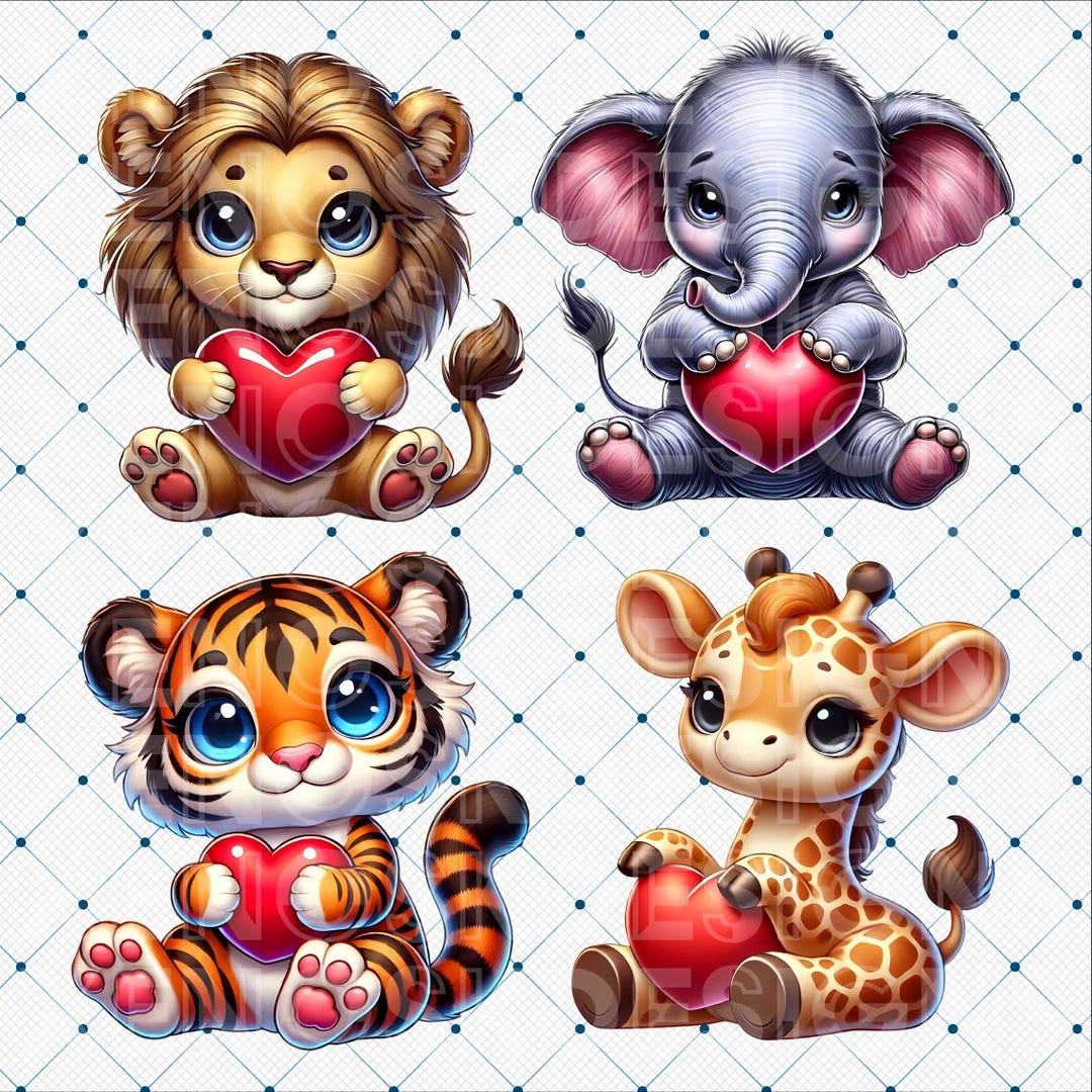 Animal Safari Valentine PNG Clipart, Jungle Love Clip Art, Digital ...