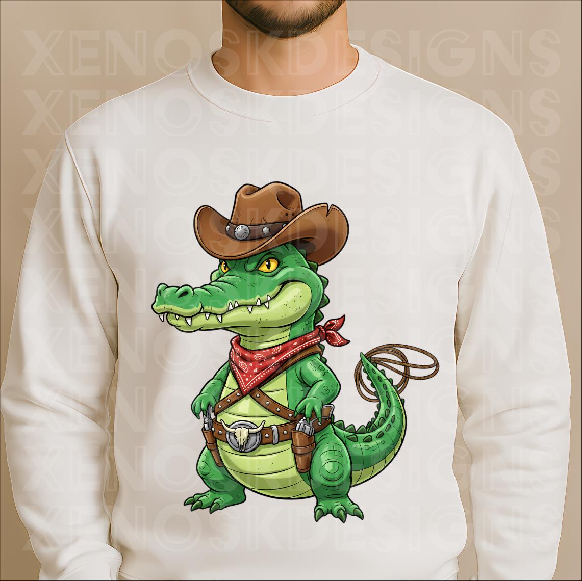 Cartoon Cowboy Alligator PNG - Western Reptile Clipart for Digital ...