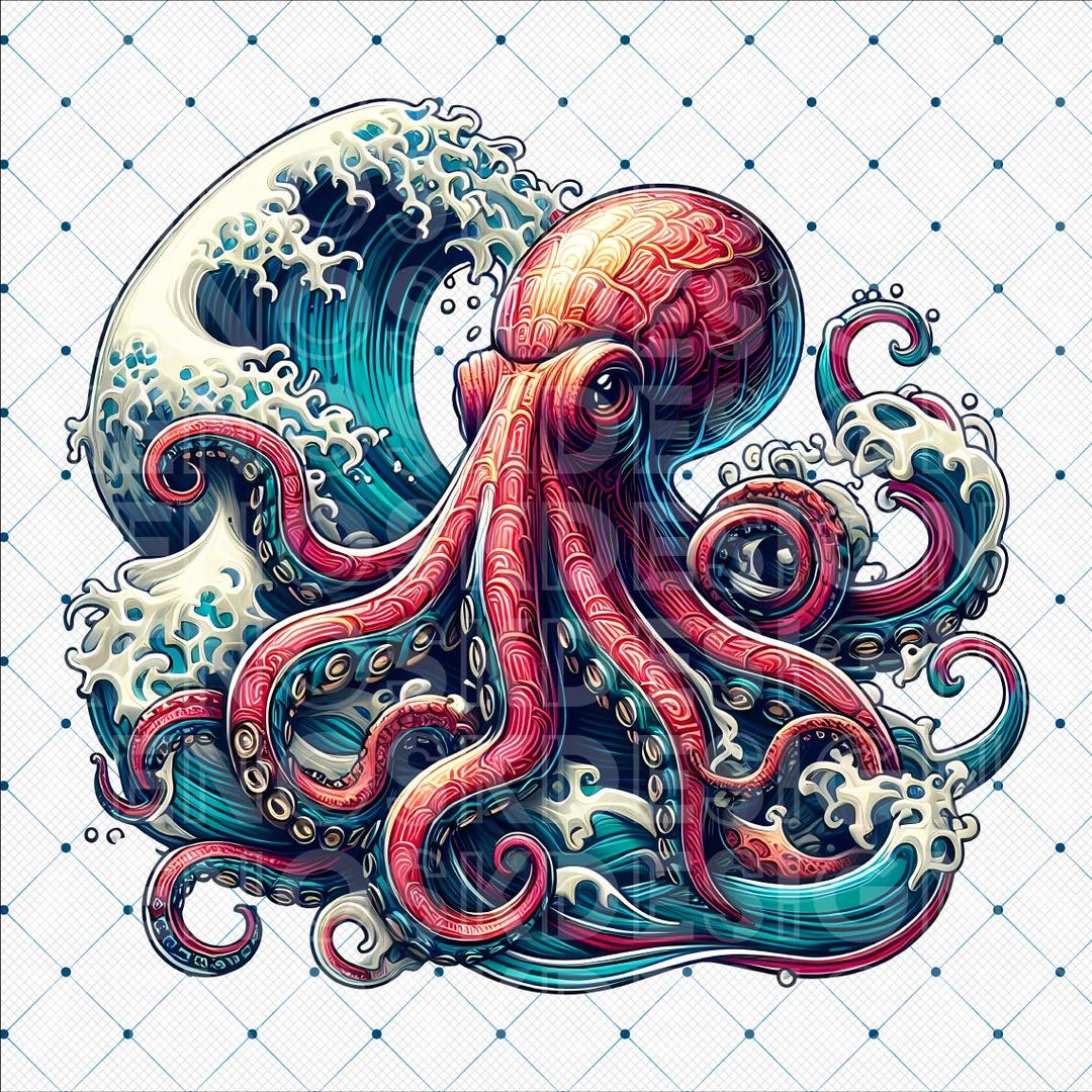 Octopus Wave PNG: Japanese Art Clipart (digital Download) - Etsy
