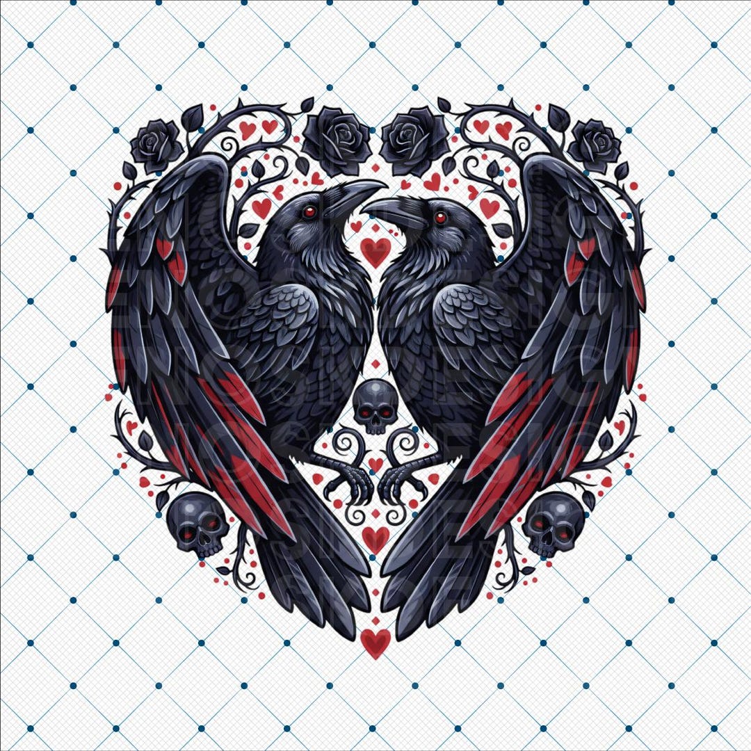 Gothic Raven Couple PNG | Dark Romance Heart Sublimation Design ...
