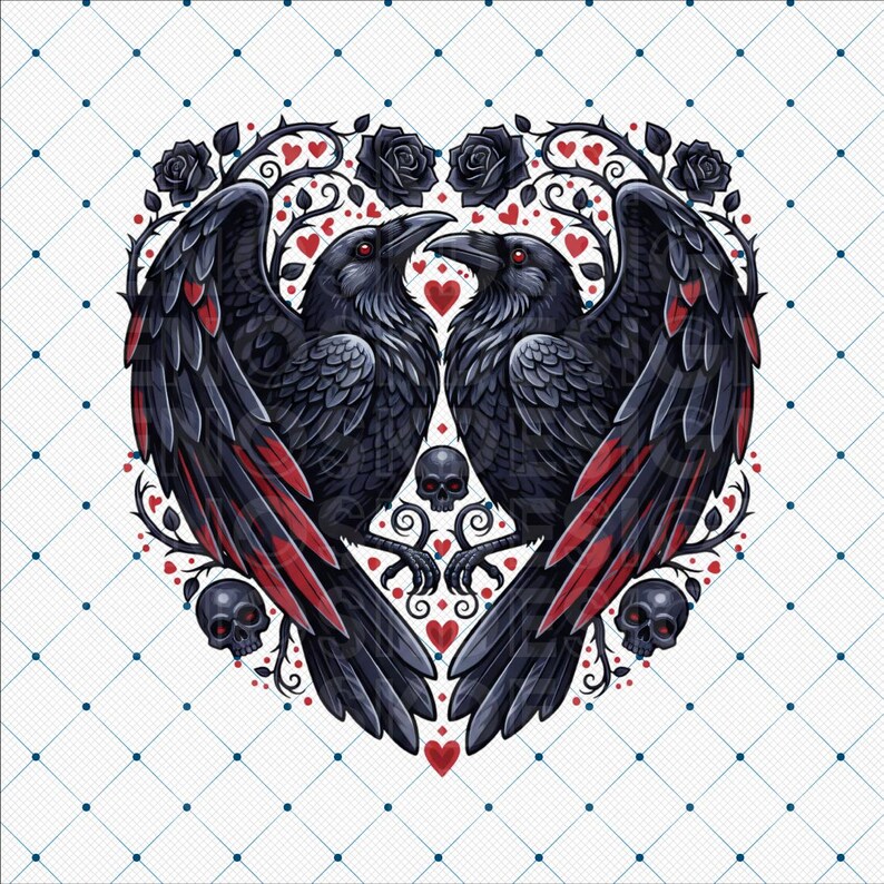 Gothic Raven Couple PNG | Dark Romance Heart Sublimation Design ...