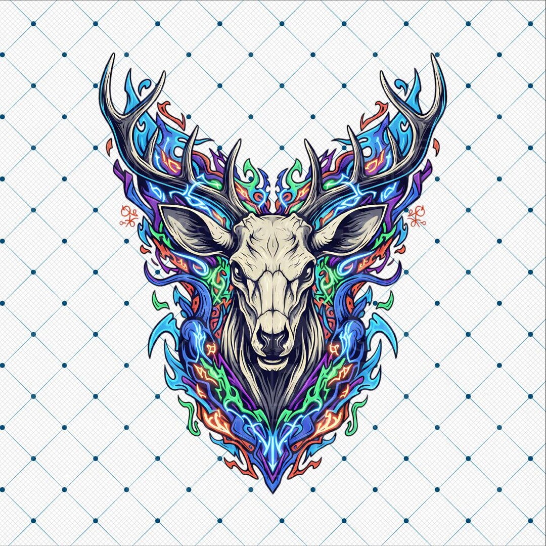 Trippy Deer Head PNG - Abstract Cosmic Buck Sublimation Design - Edgy ...