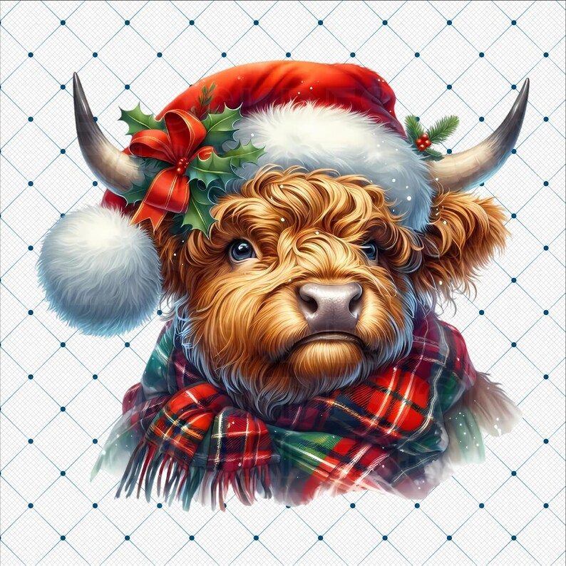 Watercolor Highland Cow Christmas PNG Clipart (digital Download) - Etsy