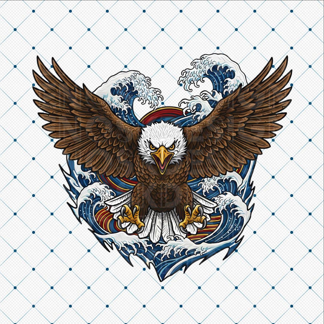 Bald Eagle and Japanese Wave PNG - Patriotic Eagle Sea Waves - Etsy