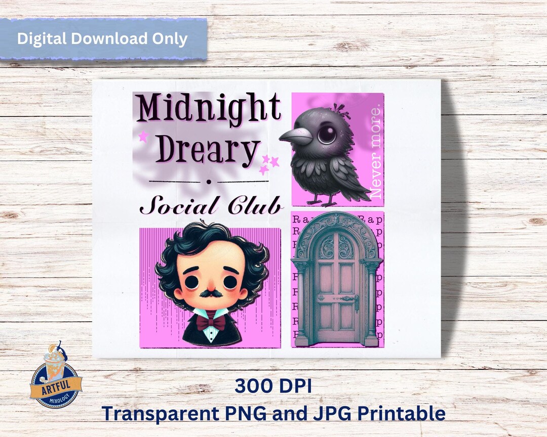 Edgar Allan Poe Pink Halloween Art, Clipart, Print, the Raven Nevermore ...