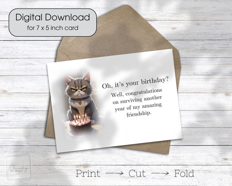 Grumpy Cat Birthday Card: Sarcastic Humor for Friend (digital Download ...