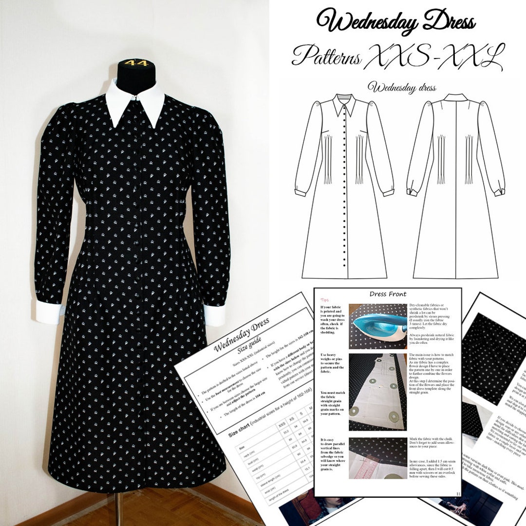 Wednesday Dress Pattern / Gothic Black Dress Pattern / Wednesday Dress ...