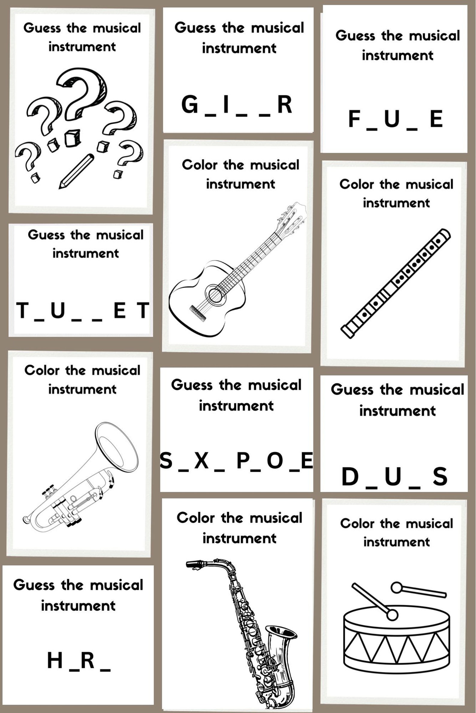 Musical Instruments Guess and Color Book (digital) - Etsy