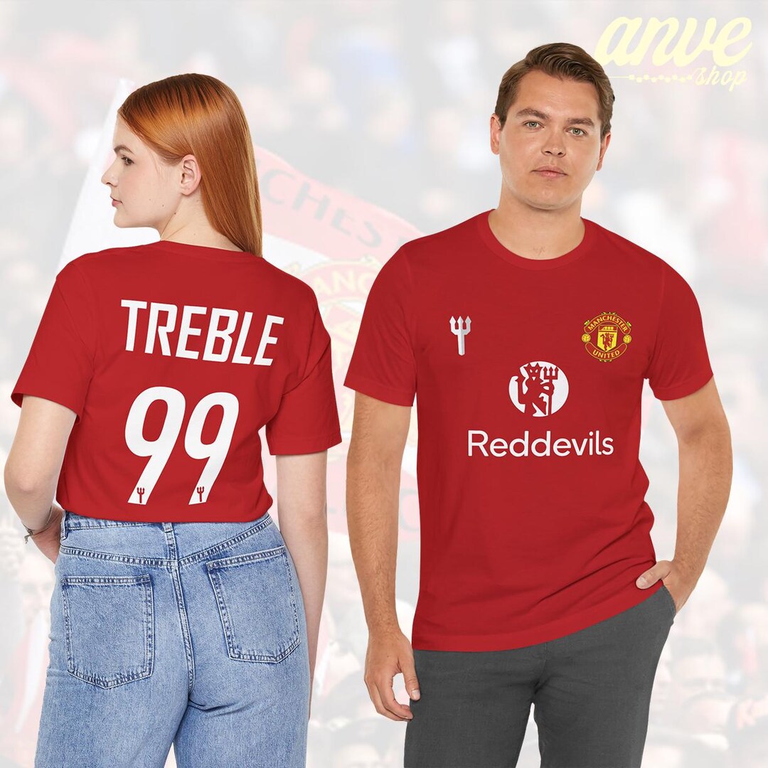 Manchester United Soccer Fan Tee, Red Devils Jersey Shirt, Treble 99 ...