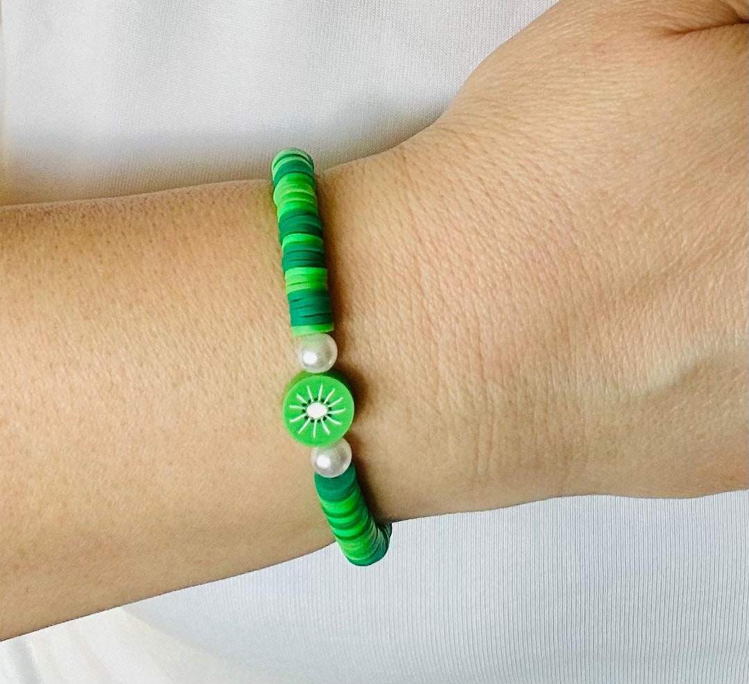 Kiwi Charm Bracelet: Green Heishi Bead Friendship Bracelet - Etsy UK
