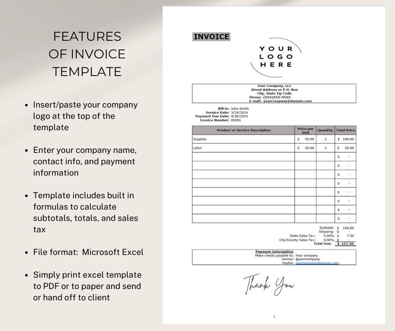 Invoice Template Editable in Excel, Small Business Invoice Template ...