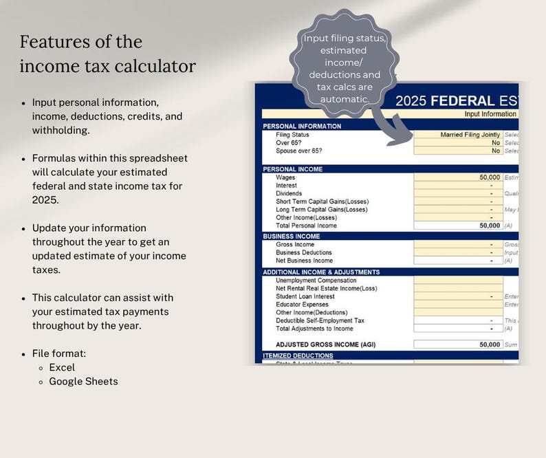 2025 Federal & State Income Tax Calculator | Income Tax Template ...