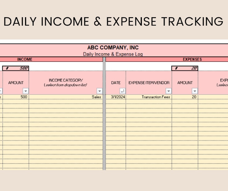Small Business Bookkeeping and Tax Spreadsheet, Daily Monthly Annual ...
