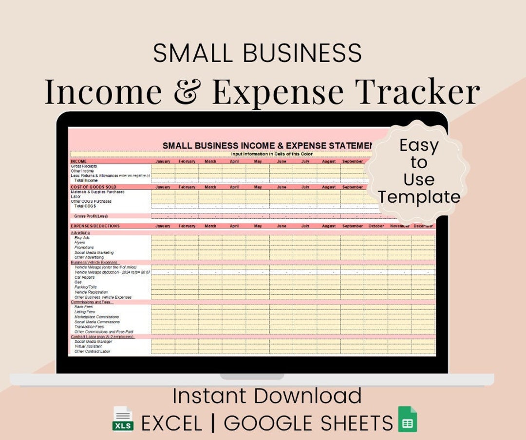 Income & Expense Tracker for Small Business | Monthly Deduction Tracker ...