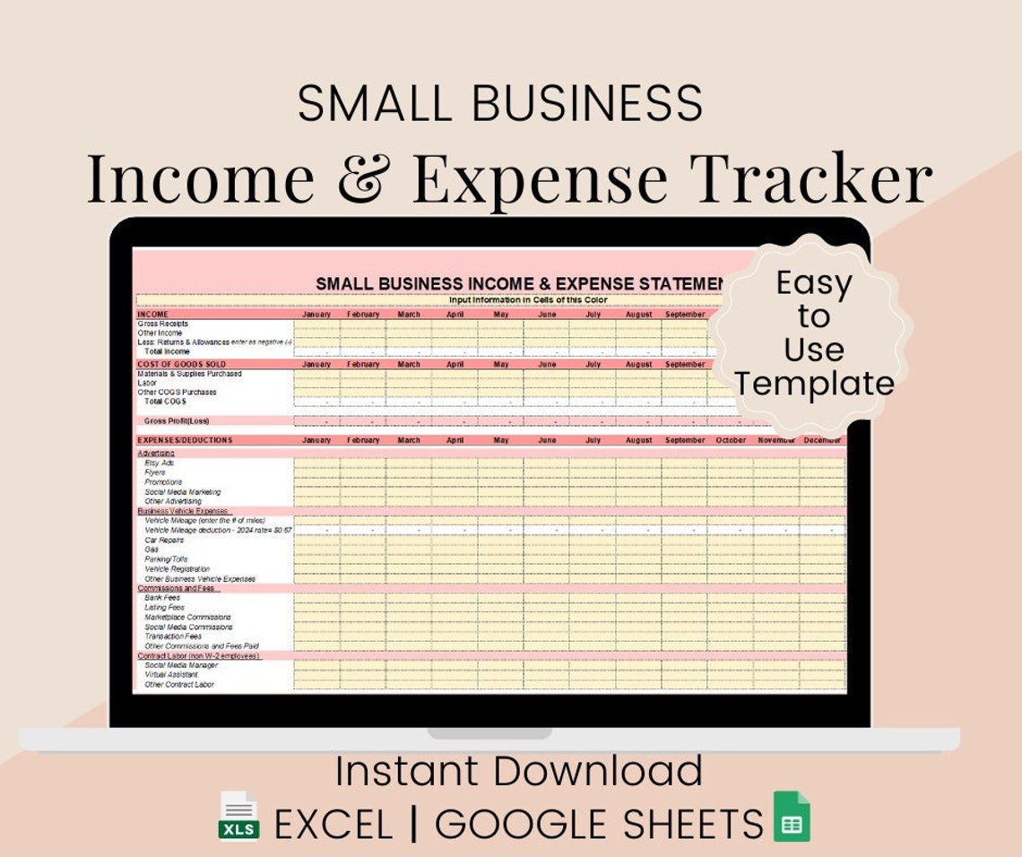 Income & Expense Tracker for Small Business | Monthly Deduction Tracker ...