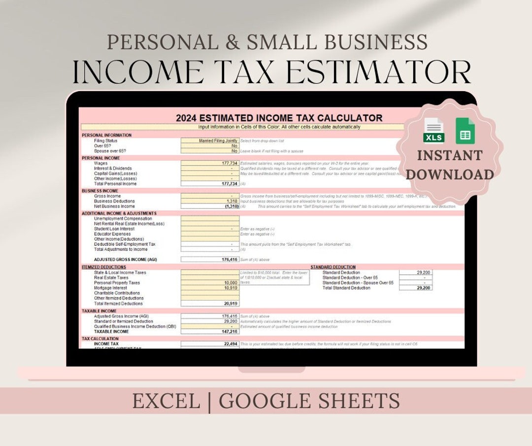 Income Tax Calculator Federal Income Tax Estimate Excel Income Tax ...