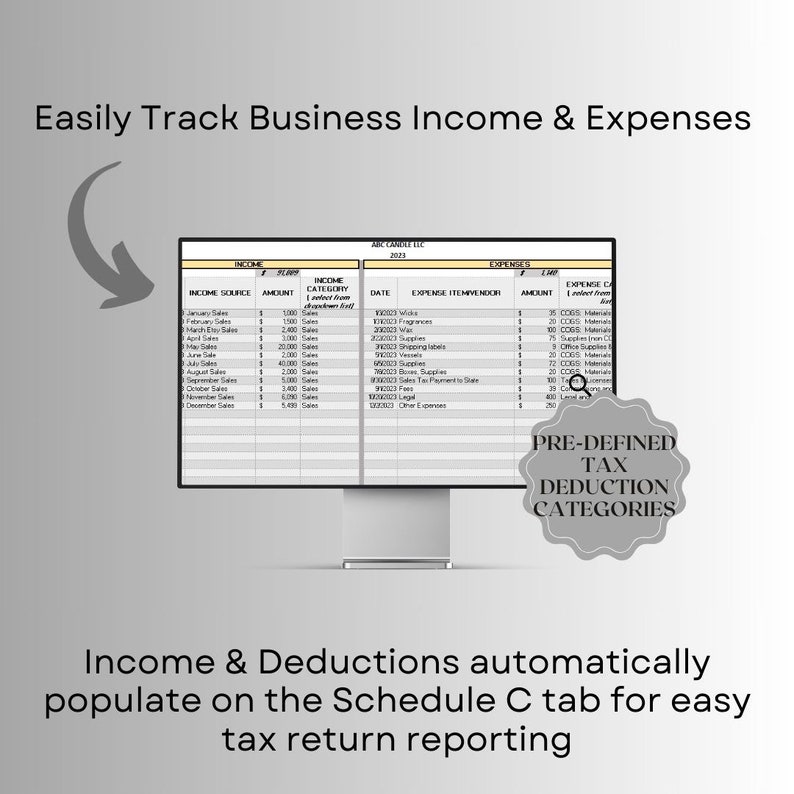 Tax-ready Schedule C Excel Template: Income & Expense Tracker (digital ...
