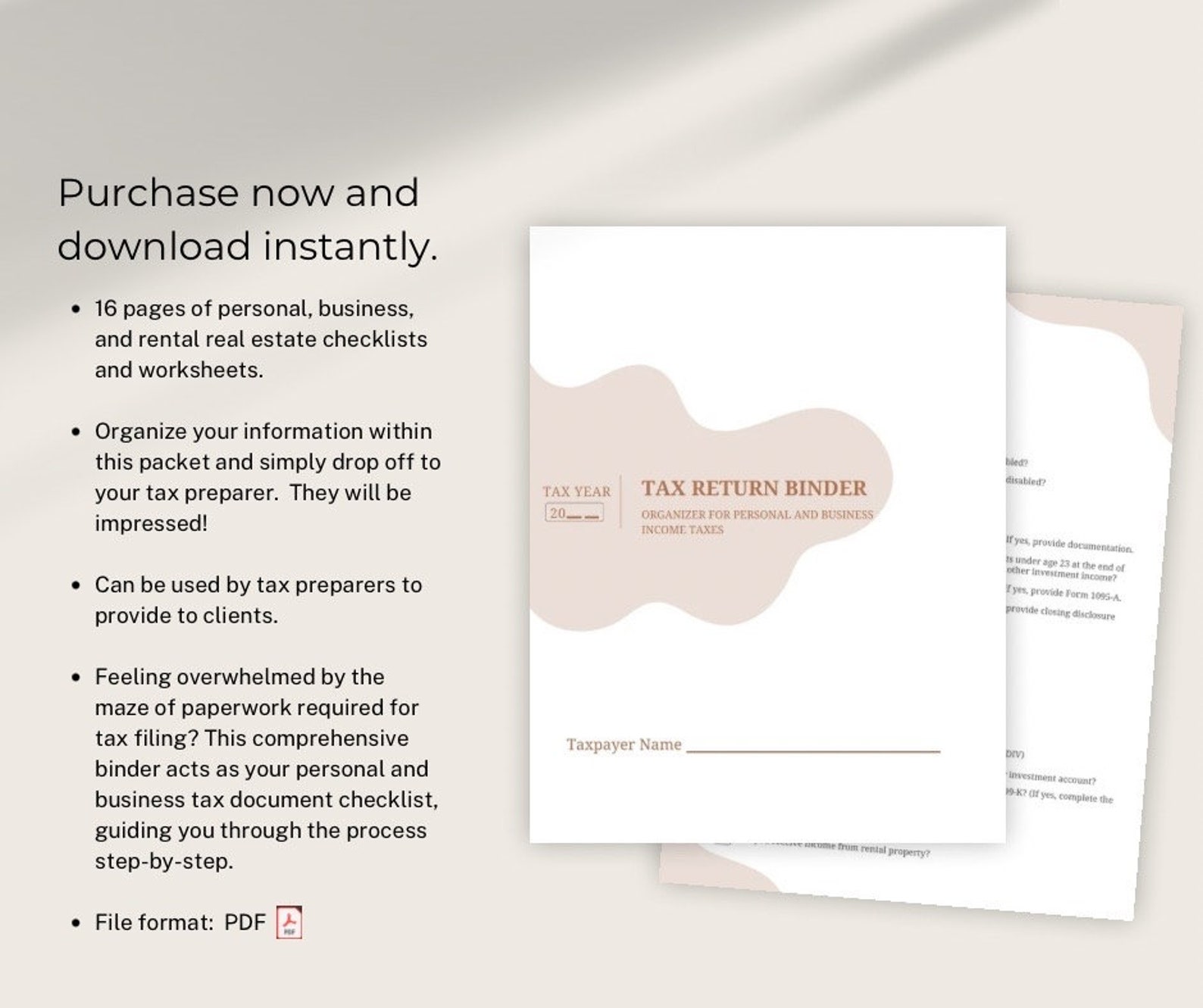 Tax Season Binder: Personal & Business Printable Organizer (PDF) - Etsy