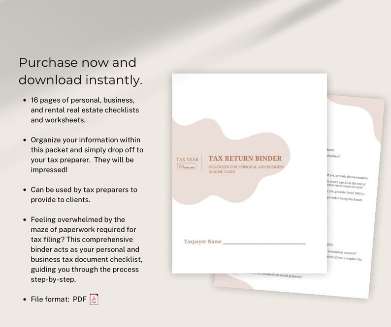 Tax Season Binder: Personal & Business Printable Organizer (PDF) - Etsy