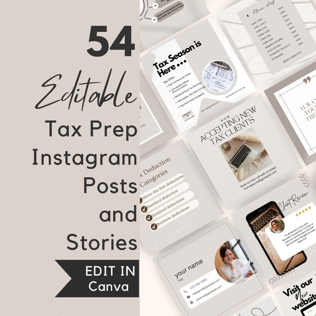 Tax Prep Instagram Posts: Tax Preparer Canva Templates - Etsy