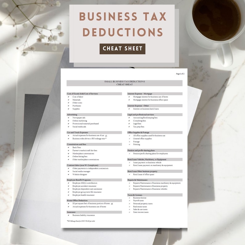 Business Tax Deductions Cheat Sheet, Printable Tax Deductions Small ...