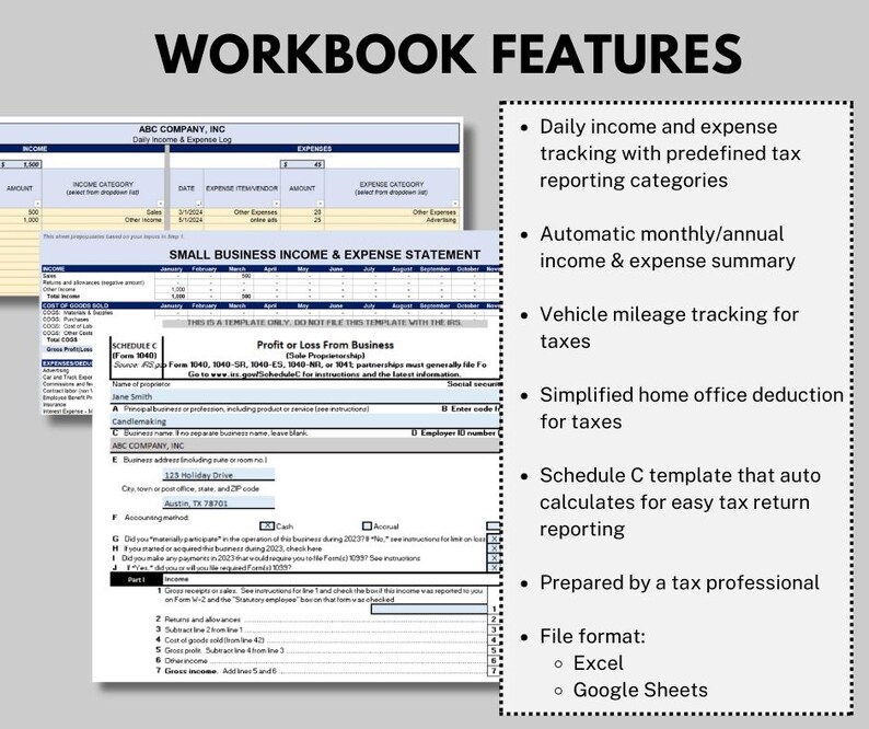 Small Business Income & Expense Tracker Spreadsheet, Daily Monthly ...