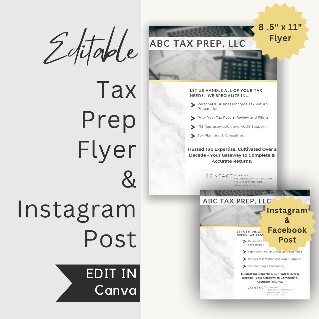 Tax Prep Flyer & Instagram Post Template (editable Canva) - Etsy