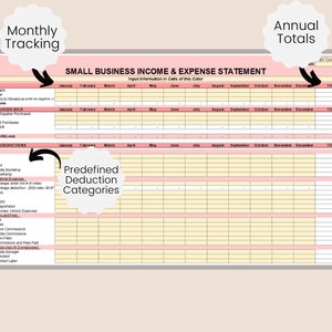 Income & Expense Tracker for Small Business | Monthly Deduction Tracker ...
