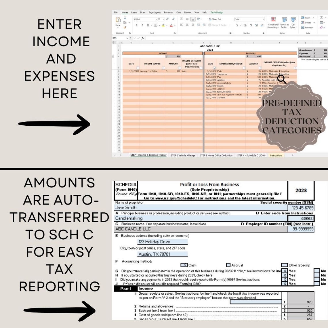 Tax-ready Income & Expense Tracker | Schedule C Excel Template | Small ...