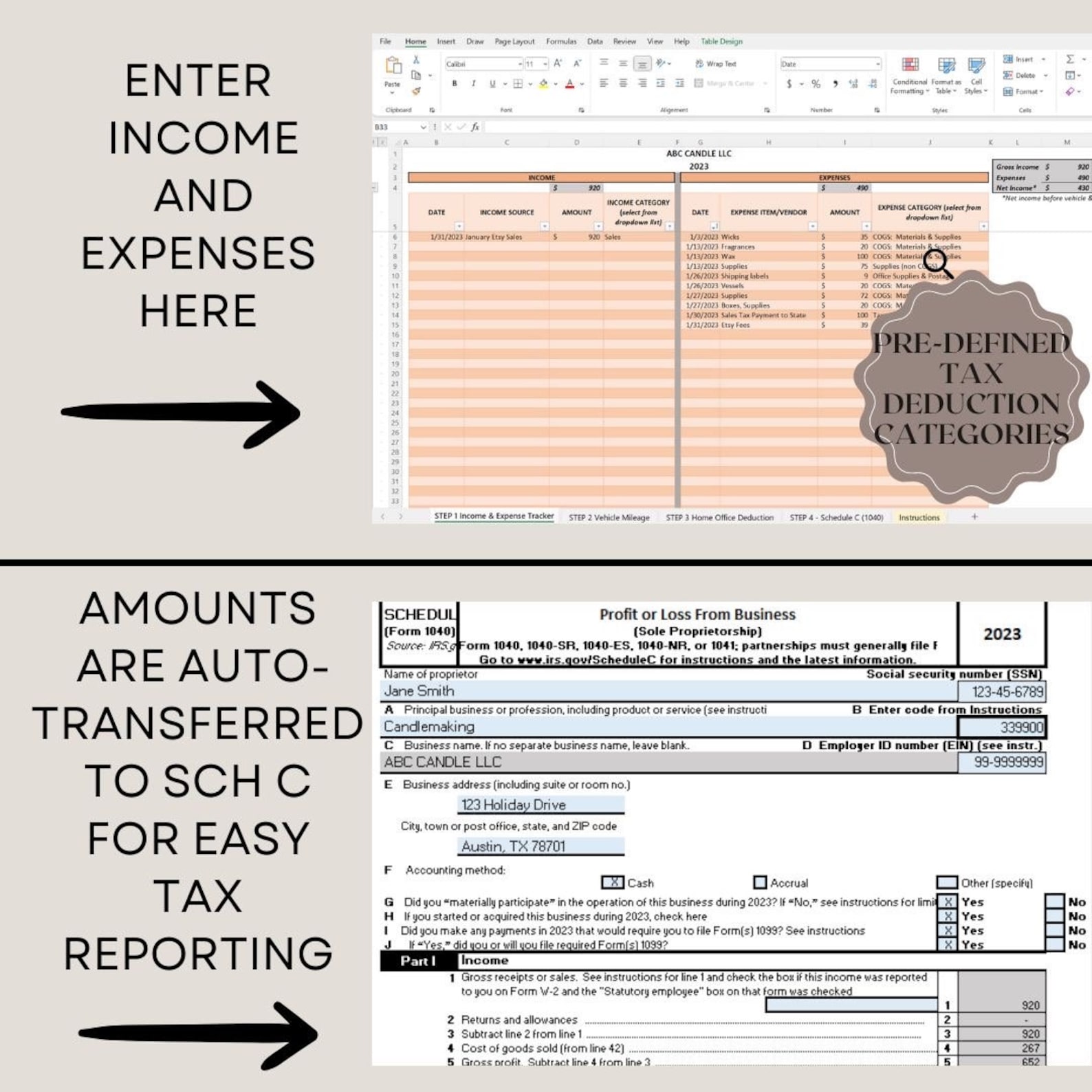 Tax-ready Income & Expense Tracker | Schedule C Excel Template | Small ...