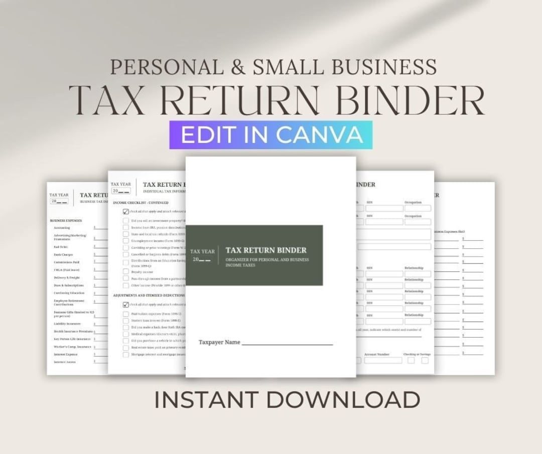 Tax Return Binder: Small Business & Personal Finance Organizer (edit in ...