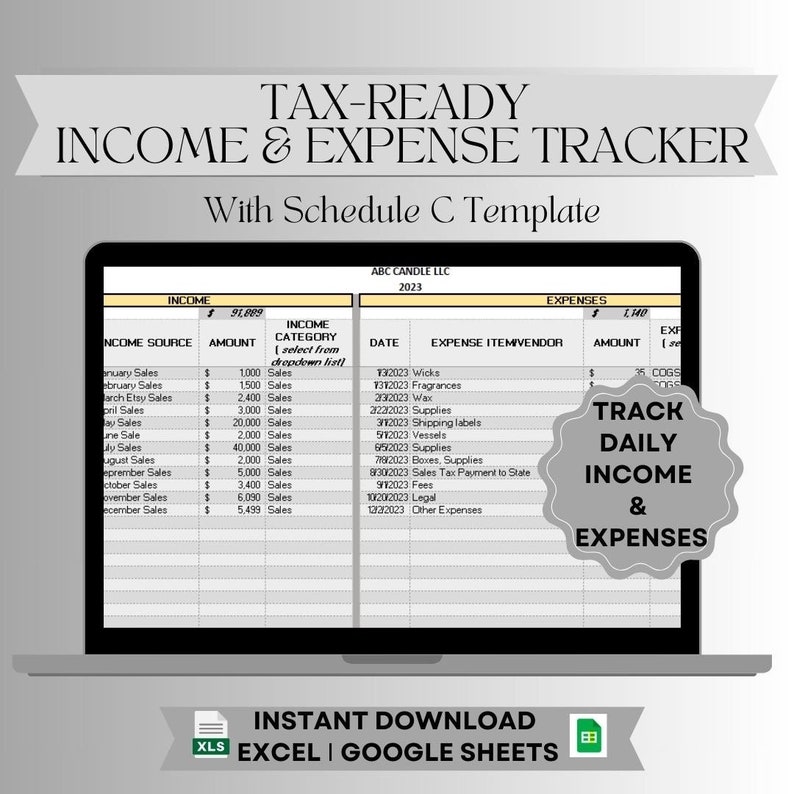 Tax-ready Schedule C Excel Template: Income & Expense Tracker (digital ...